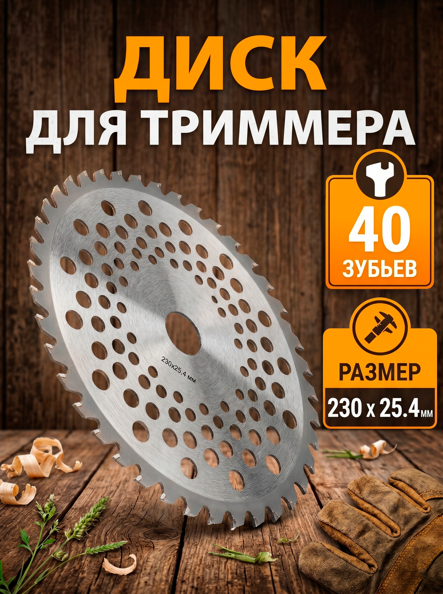 Диск нож для триммера с победитовыми напайками 40 зубов 230 x 25,4 мм