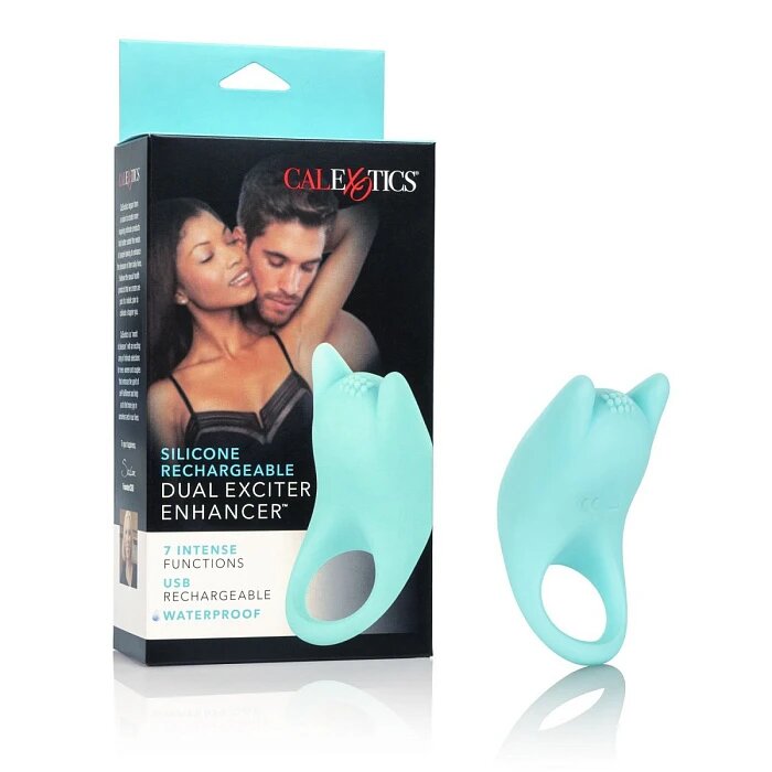 Эрекционное кольцо Calexotics Silicone Rechargeable Dual Exciter Enhancer с вибрацией, голубое
