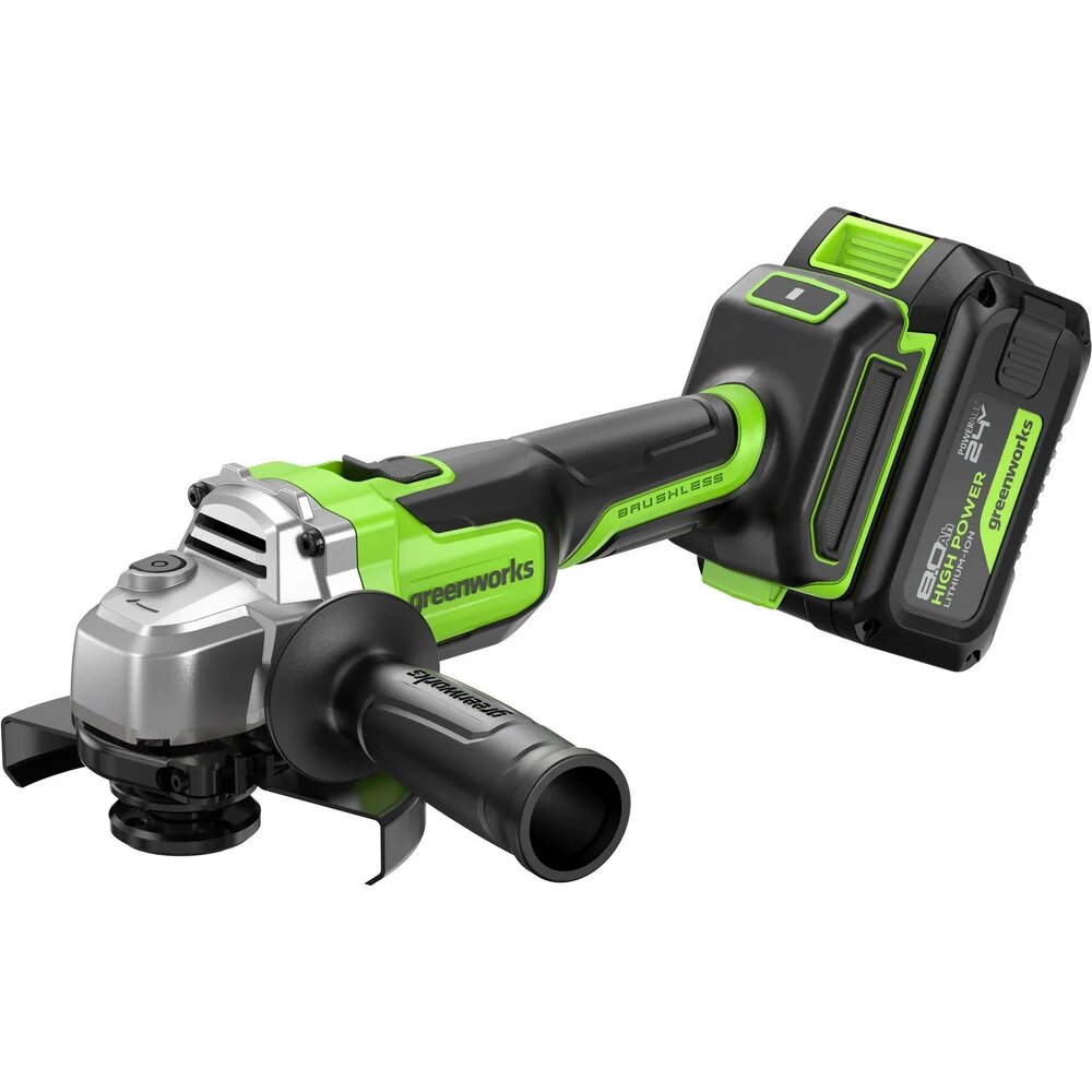 Угловая шлифовальная машина аккумулятор GreenWorks AG590, 24V, б/щет, 125 мм, 8500 об/мин,1х8Ач, ЗУ, Anti-Kickback, коробка 3201007VUH