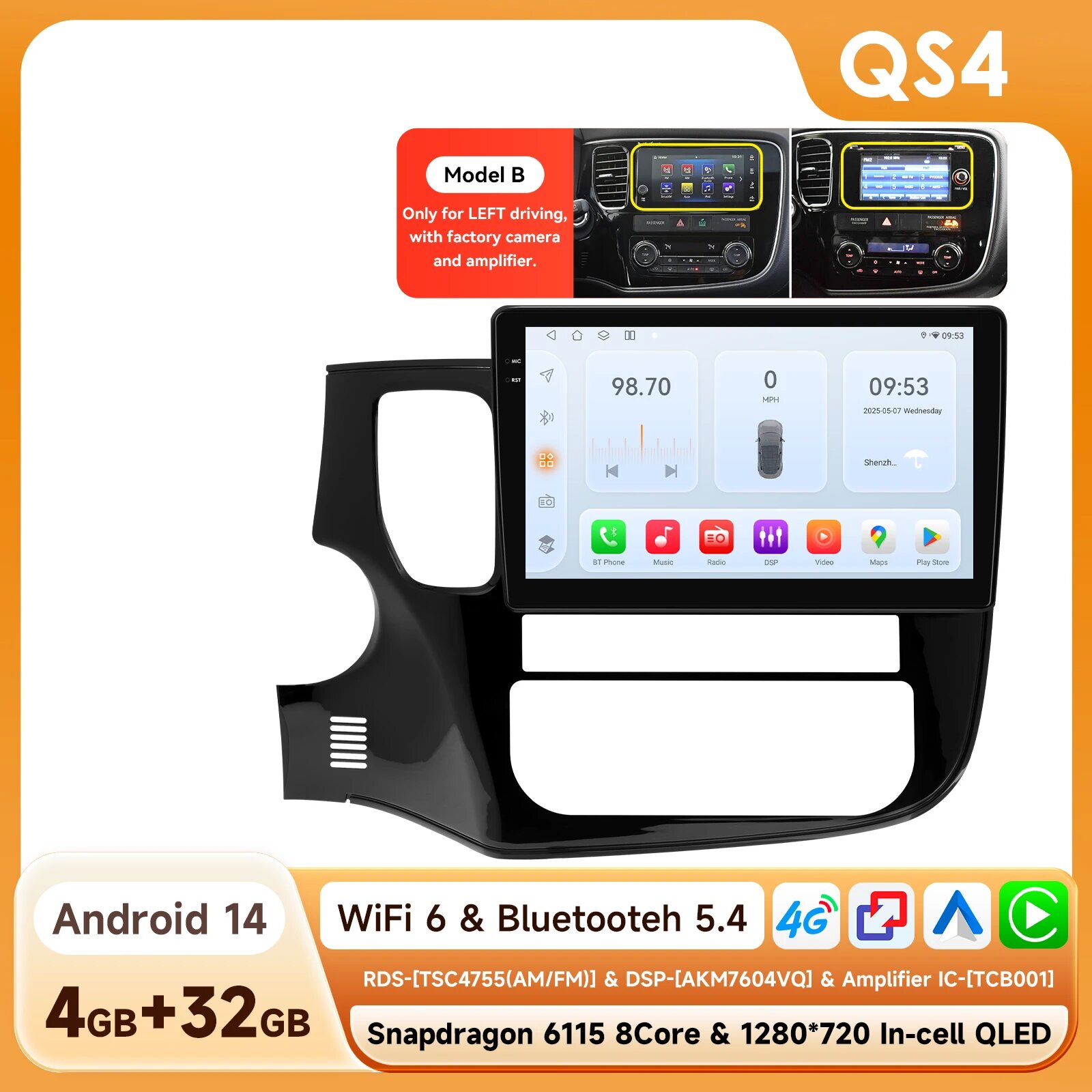 Android 14 QS4, 10.1inch-QS4 B, для Mitsubishi Outlander 3