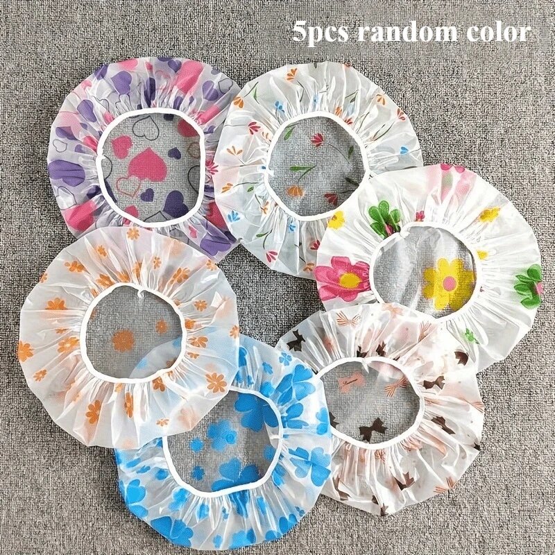 Шапочки для душа с принтом, 5 шт, цвет: random color