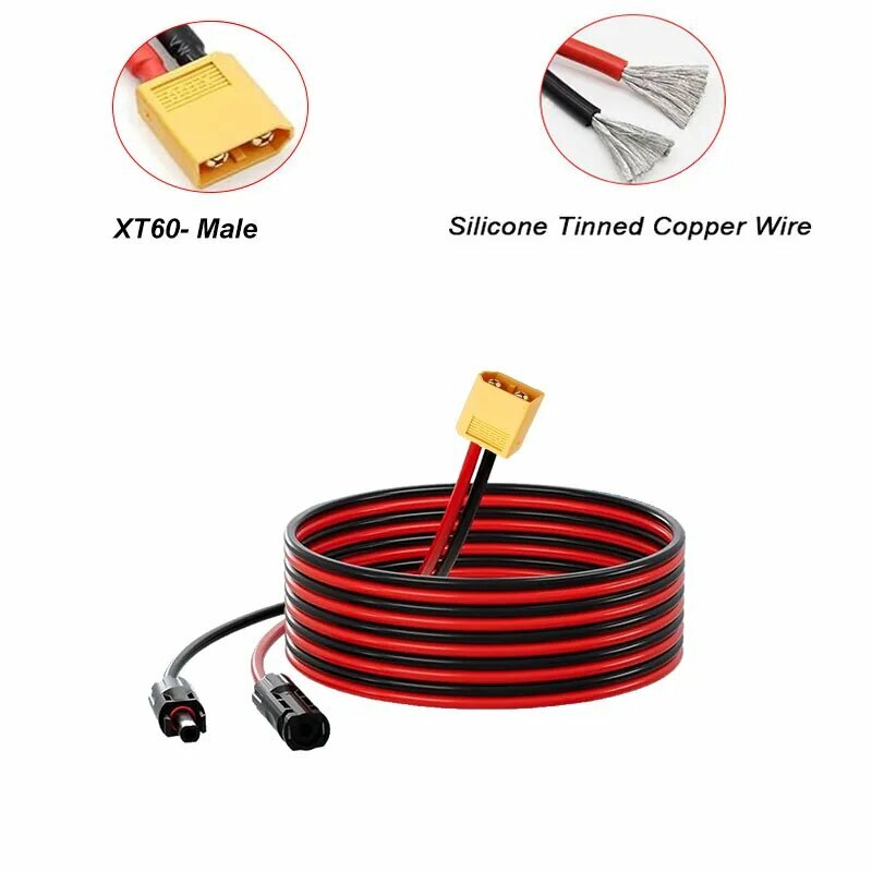 Силиконовый кабель XT60i для солнечных панелей 12AWG XT60-Male to Mc-4, 15m-49.21ft