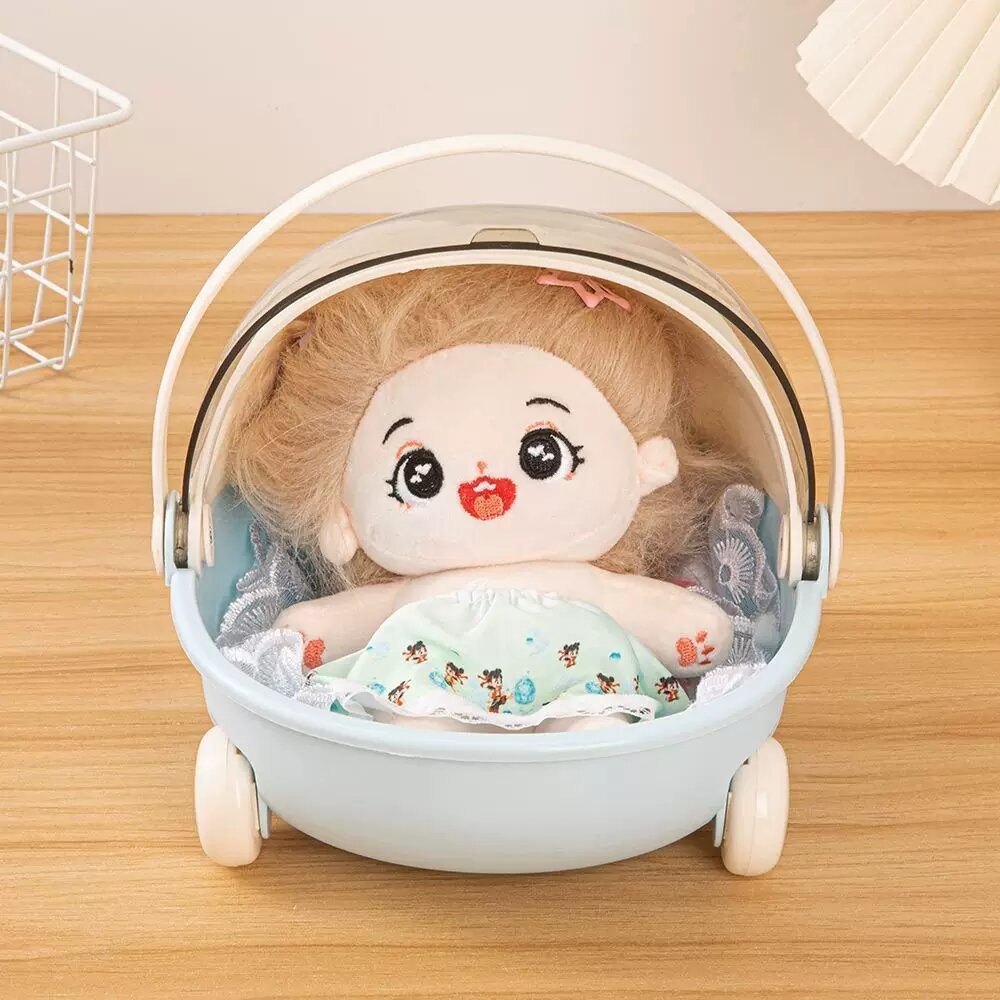 Синяя кукольная кроватка с подушкой, 20 см для маленьких игрушечных кукол, переносная коробка для хранения, мягкая ткань