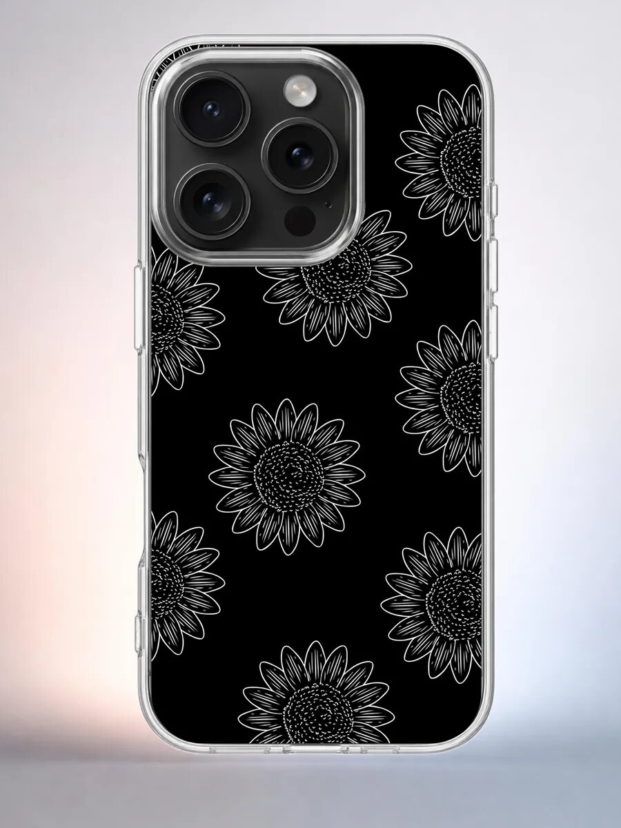 Чехол iPhone 15 Pro подсолнухи паттерн силиконовый