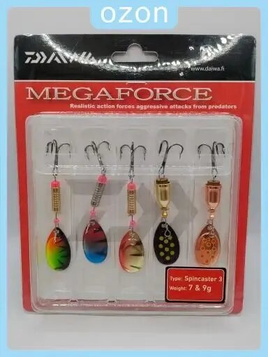 Набор блесен Daiwa Megaforce Spincaster 3, 5 штук, блесна-вертушка, вес 7 и 9 гр