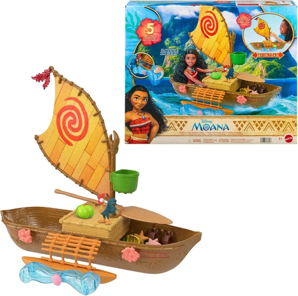 Disney Moana плавающий морской каноэ Voyager с 5 игровыми зонами, 9 аксессуарами и фигурками животных