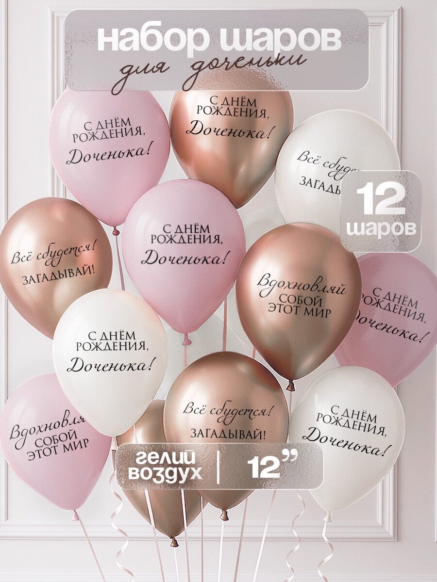 Шар воздушный "Любимой дочке" / Набор 12 шт. / Размер 12 с надписью для дочери 12 дюймов