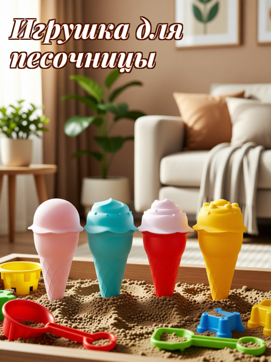 Набор Из 4 Штук Пластиковые Мороженое Песочные Игрушки Для Детей На Пляже Разноцветный 15.00X7.00X7.00Cm