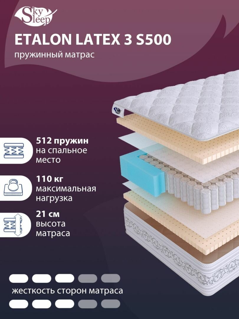 Ортопедический матрас с натуральным наполнением SkySleep ETALON LATEX 3 S500 на кровать 230x210