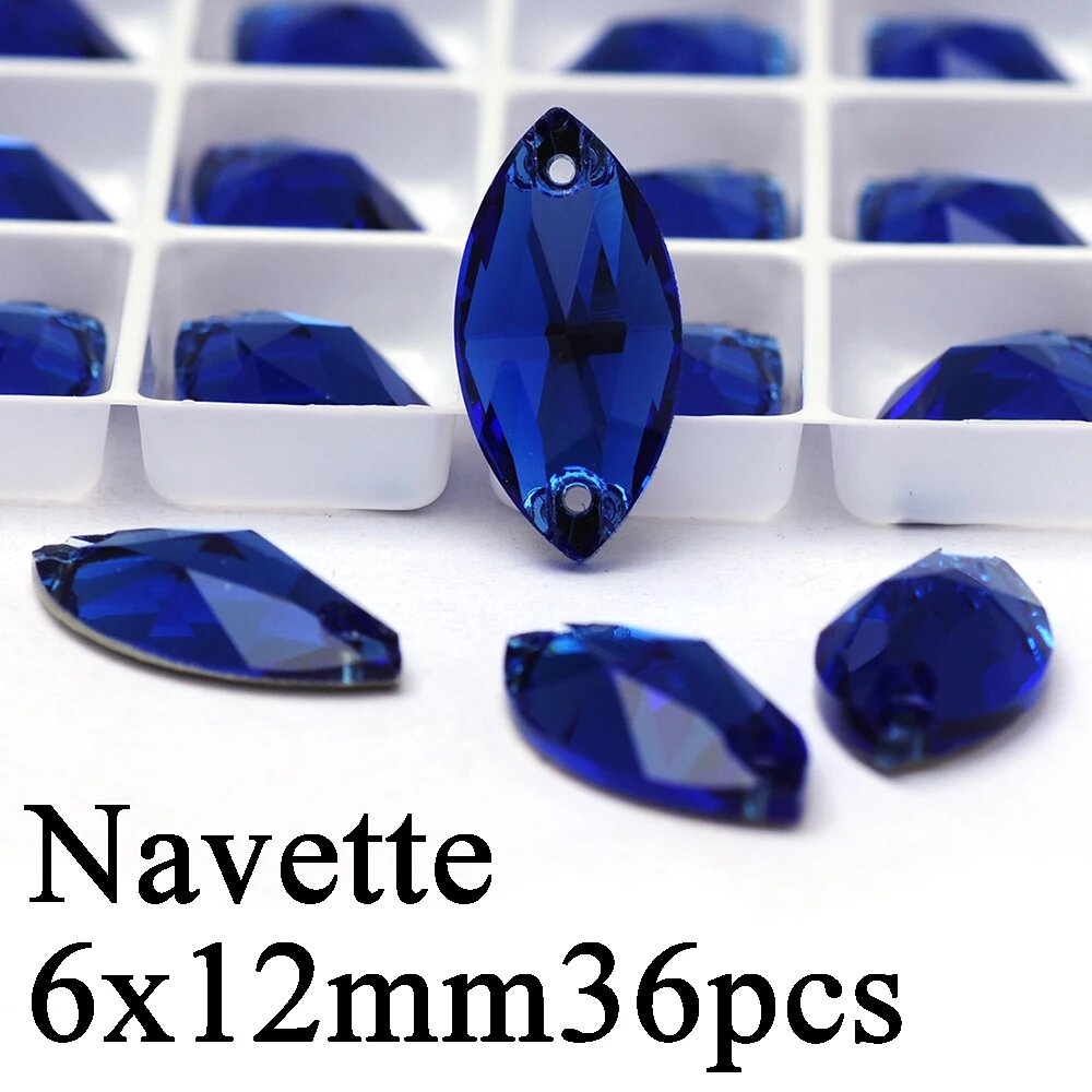 Стразы Navette сапфировые 6x12 мм, 36 шт