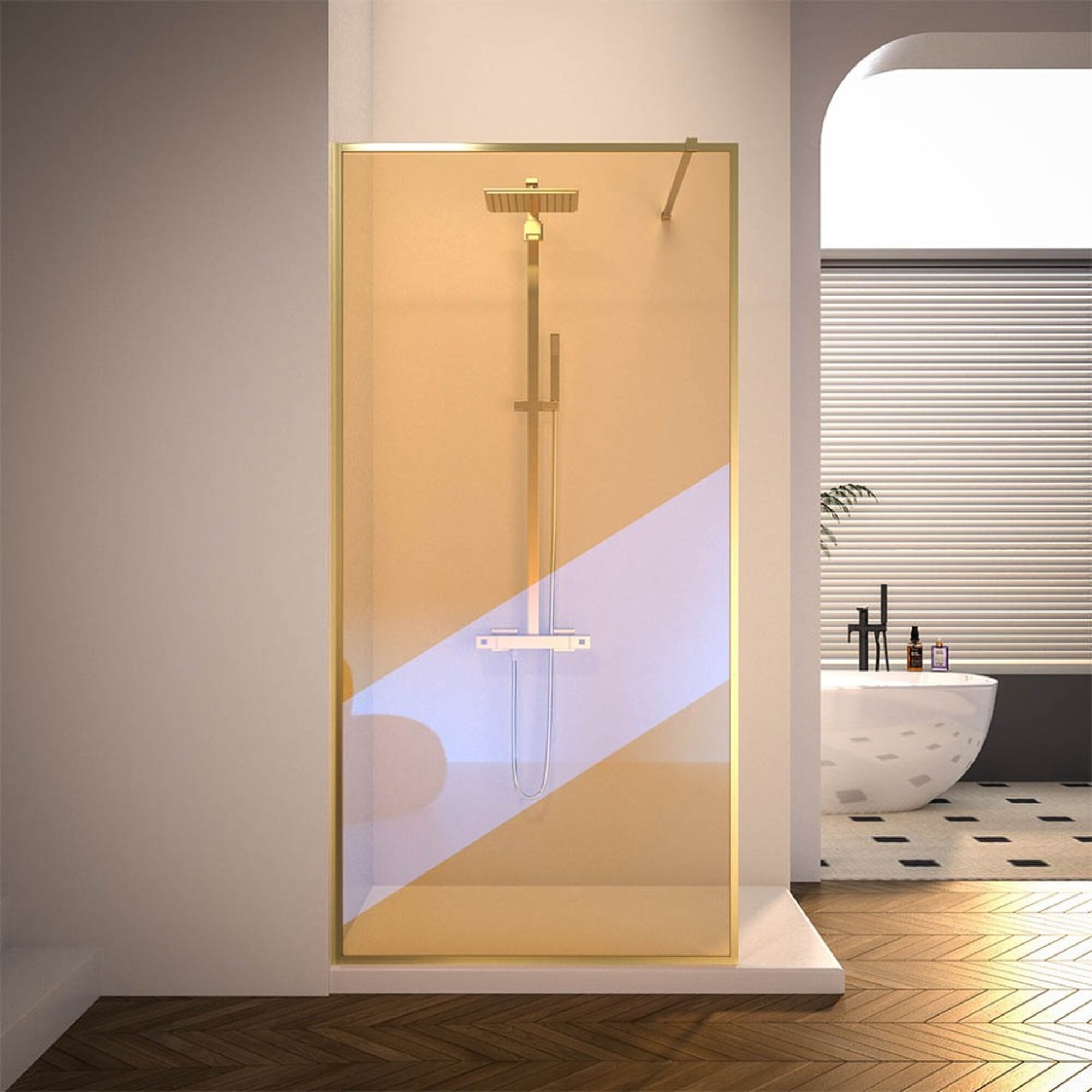 Душевая перегородка Veconi Korato KR-81GC, 1200x2000, брашированное золото, хамелеон