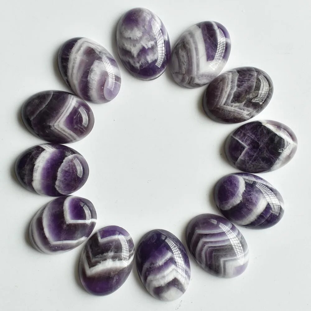 12 шт./партия, модные аметисты в естественной белой полосе, овальная кабина, Круглый драгоценный камень, слезы, 25x18 мм