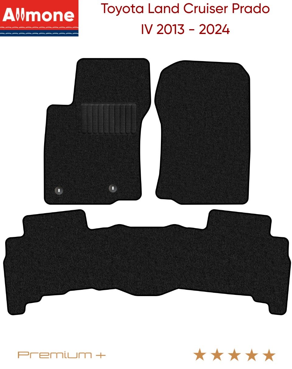 Автомобильные коврики в салон Allmone для Toyota Land Cruiser Prado 4 (J150) 2013 - 2024 задний цельный, "Премиум+", черные