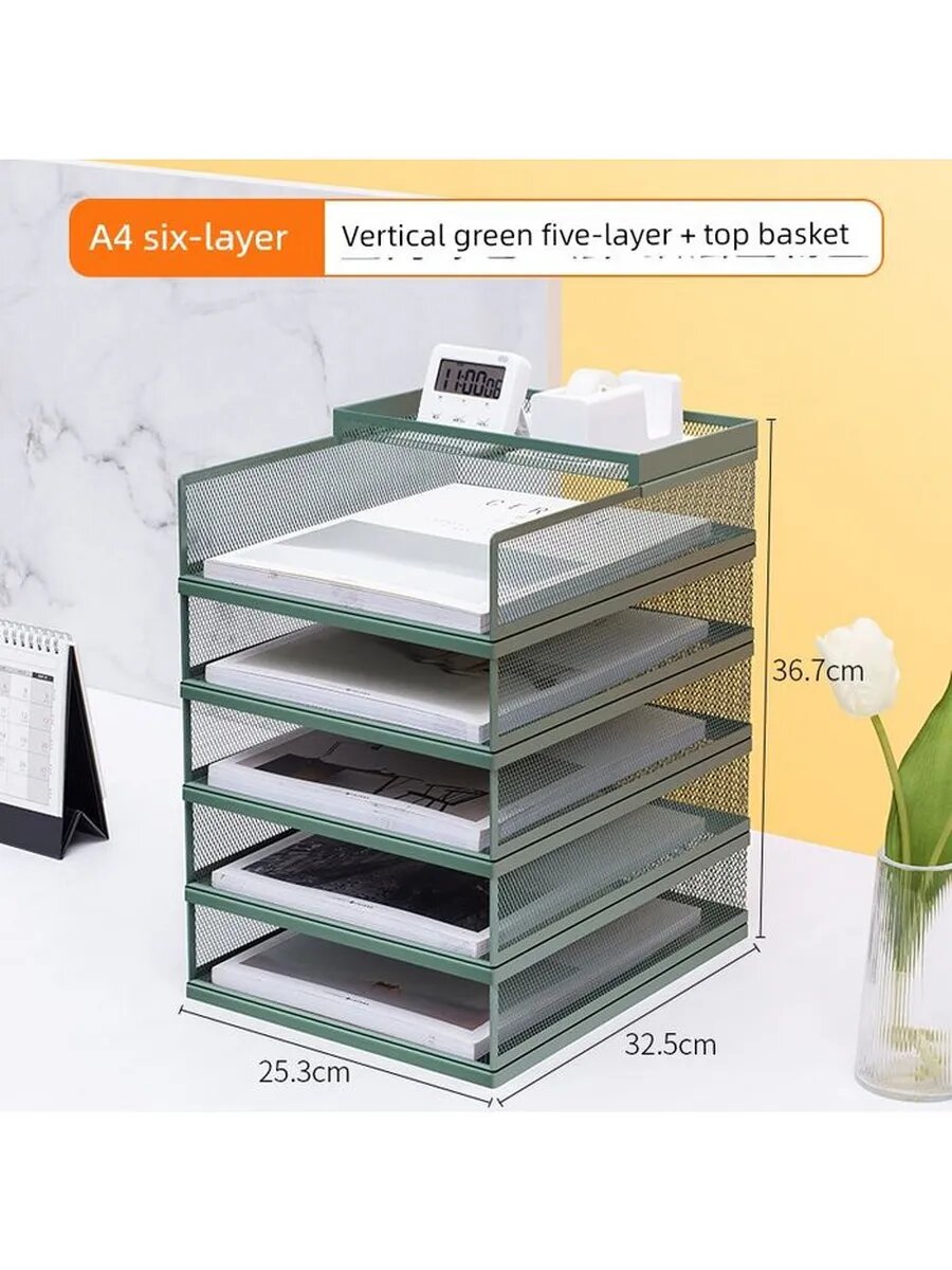 Лоток A4 (6 ярусов, вертик, зеленый, с корзиной)