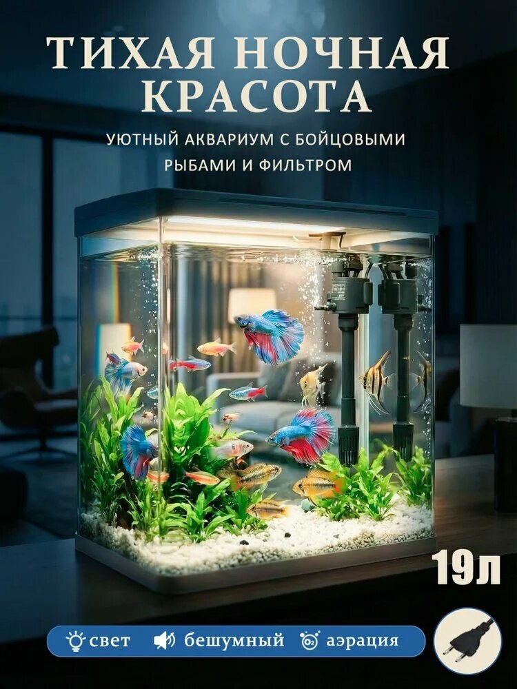 ZHONE Аквариум литровый, с фильтрами и подсветкой,30*19.5*32 см