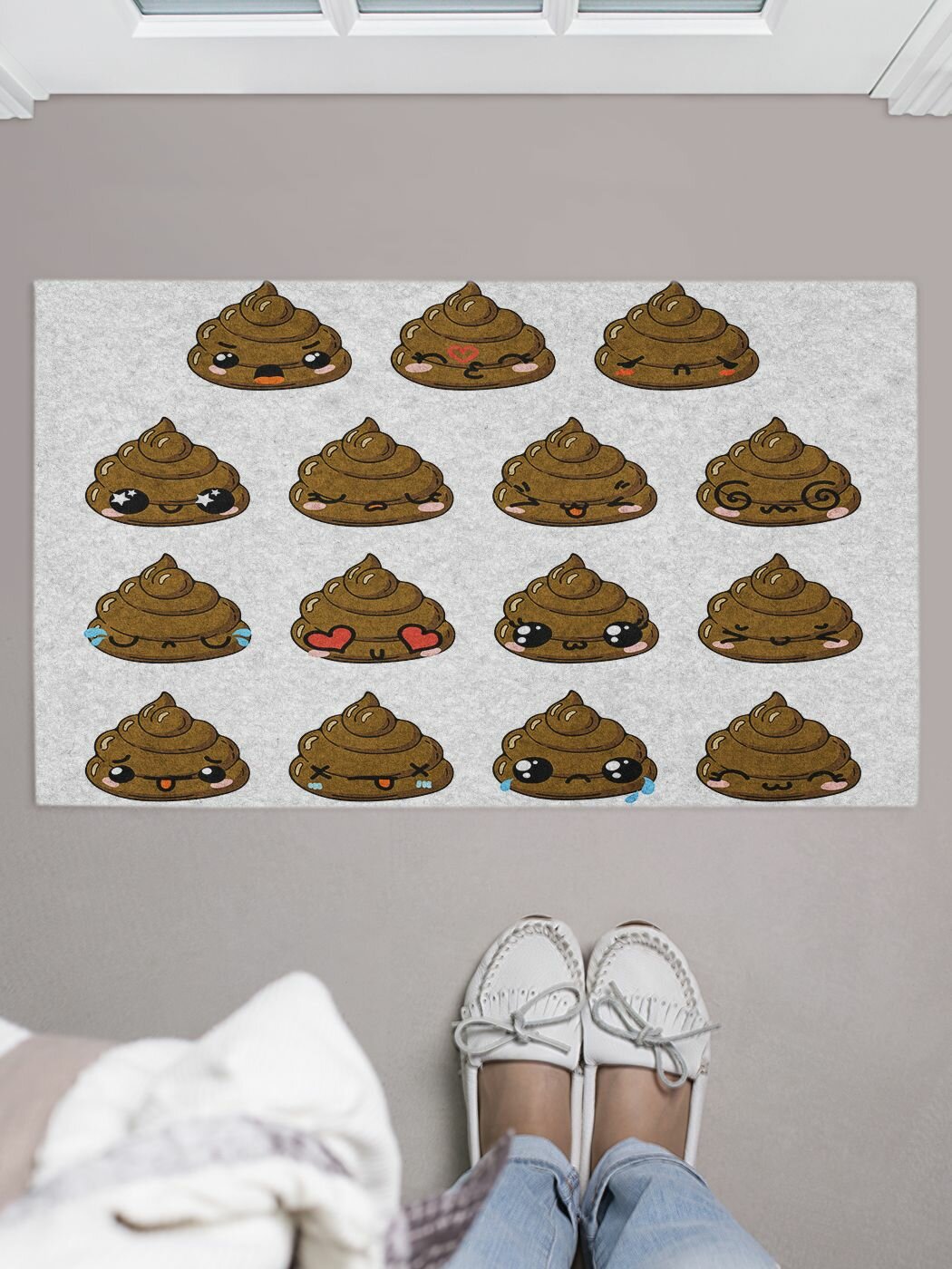 Коврик придверный в прихожую с принтом "Румяные смайлы" 45 на 75 см , JoyArty