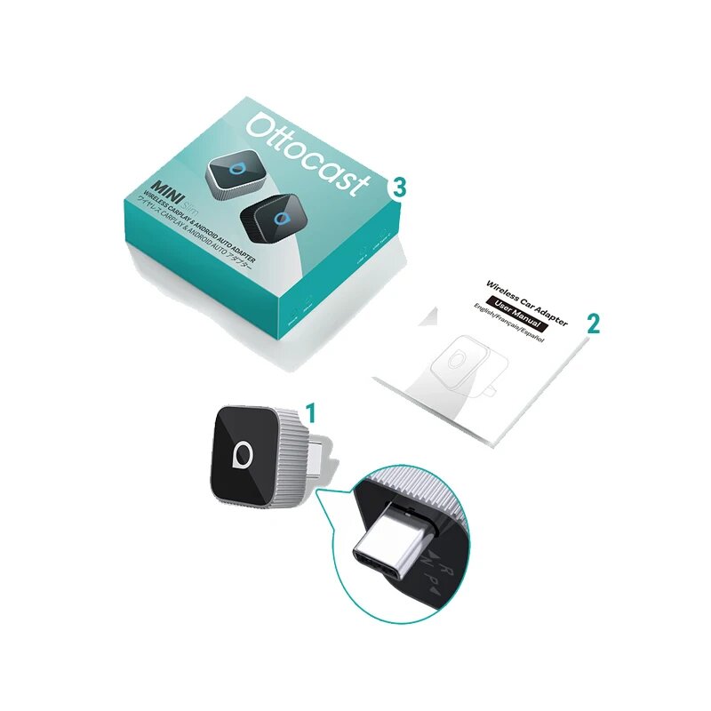 Ottocast Mini silver-C Wireless CarPlay Android Auto адаптер