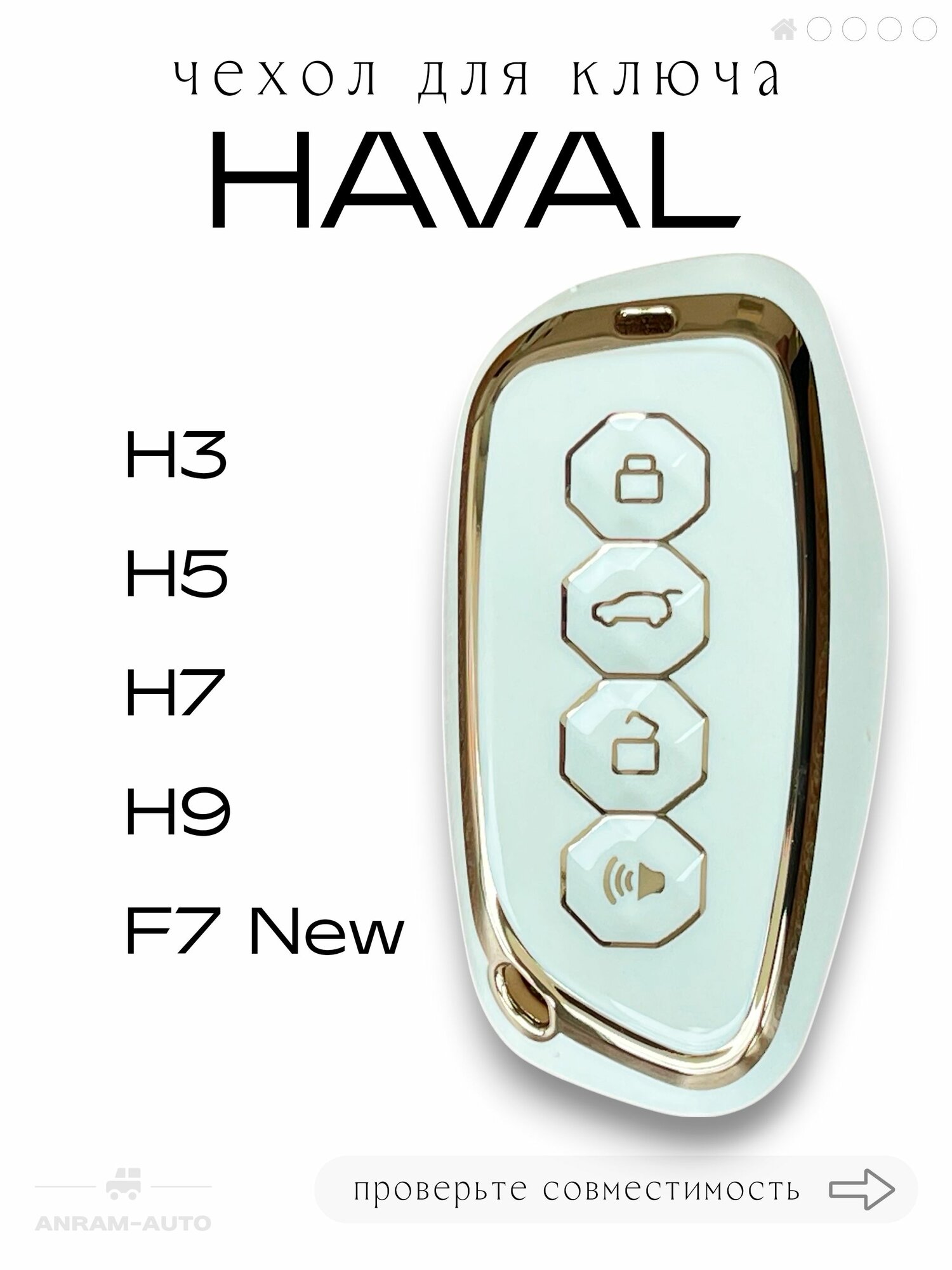 Чехол для автомобильного смарт ключа HAVAL Pro H3, H5, H9, F7 New (белый)