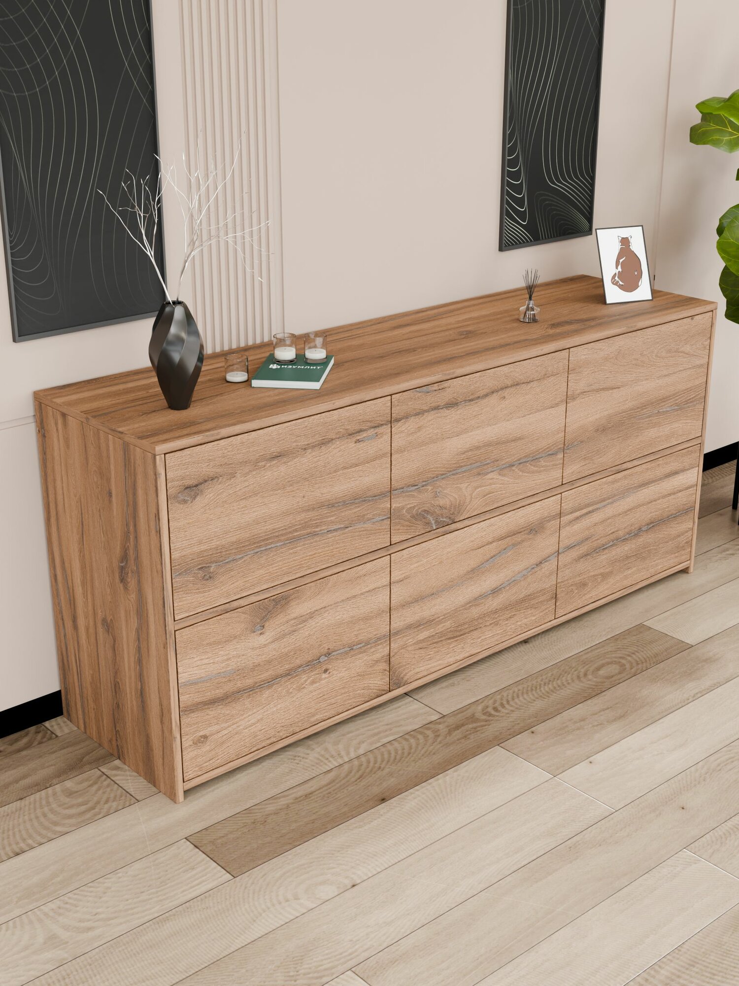 Изумлит Комод для белья и одежды Каллисто 150х66.8х40 см, дуб крафт табачный