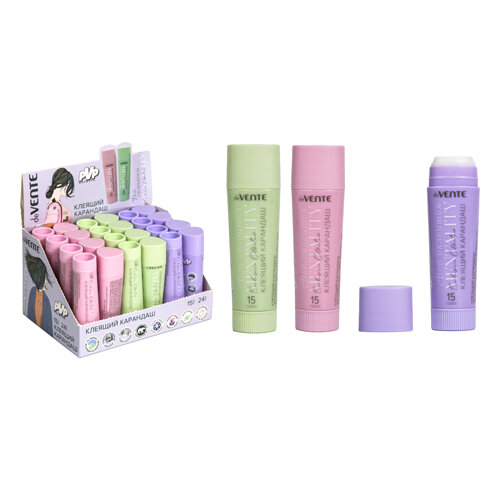 Клей-карандаш deVente "Mentality", 15гр, основа PVP, быстросохнущий, 3 дизайна, количество: 24 шт