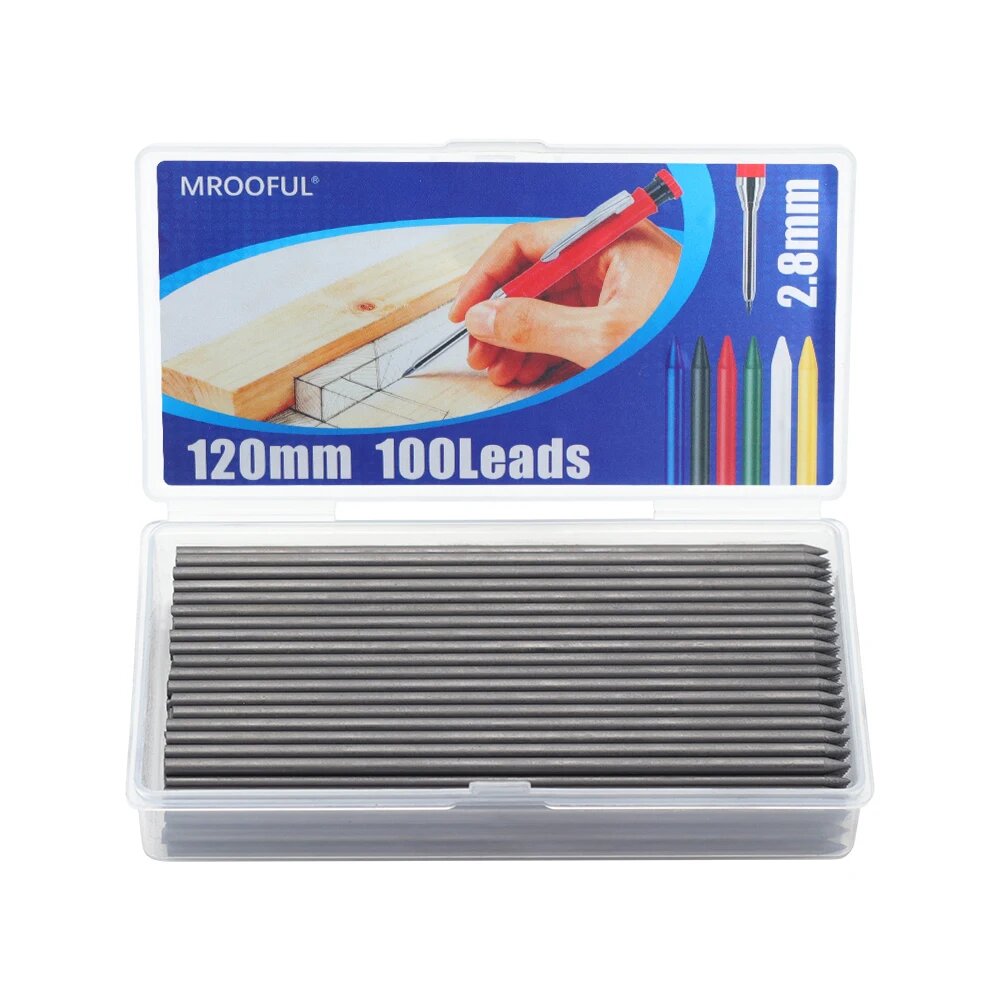 Новые сменные черные грифели для механических карандашей по дереву, 100 шт./упаковка, 2,8 мм - Инструмент для разметки и черчения для архитекторов