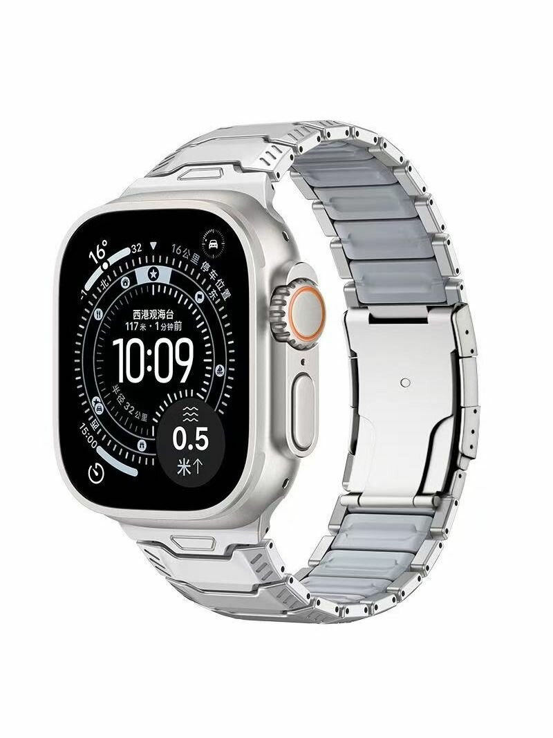 Флуороэластомерный резиновый ремень из сплава цинка для Apple Watch Ultra 3 2 49 мм 10 11 46 мм Магнитная лента
