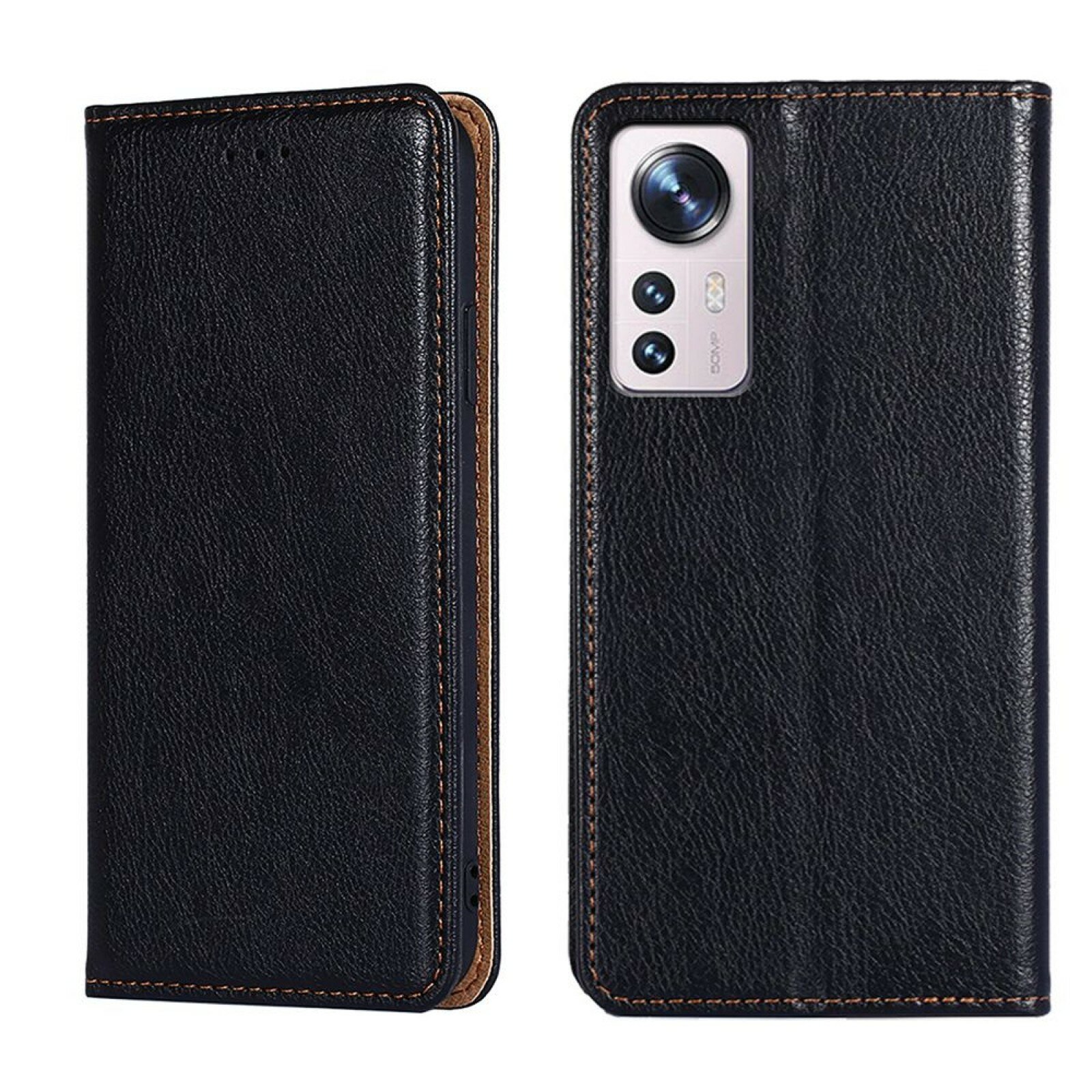 Чехол-книжка MyPads для Xiaomi 12 / 12s из искусственной кожи, черный