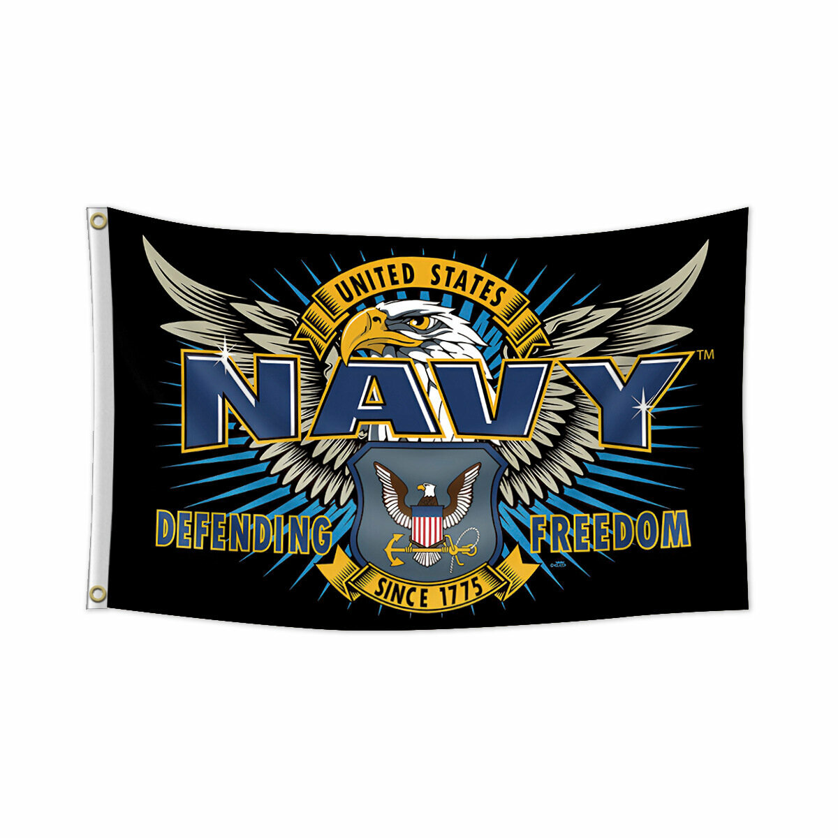 Флаг ВМС США 3х5 футов - Защита свободы с 1775 года, американский орел и национальный герб | Полиэстеровый баннер для патриотических целей, украшения дома или офиса | Флагшток в комплект не входит