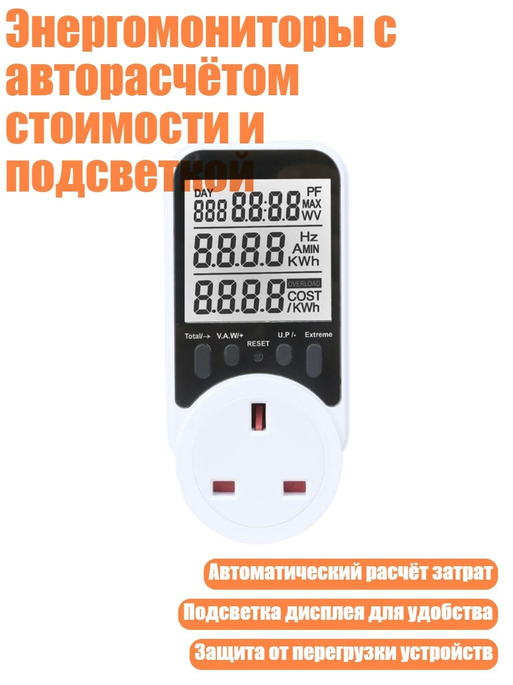 Энергомониторы с авторасчётом стоимости и подсветкой, UK