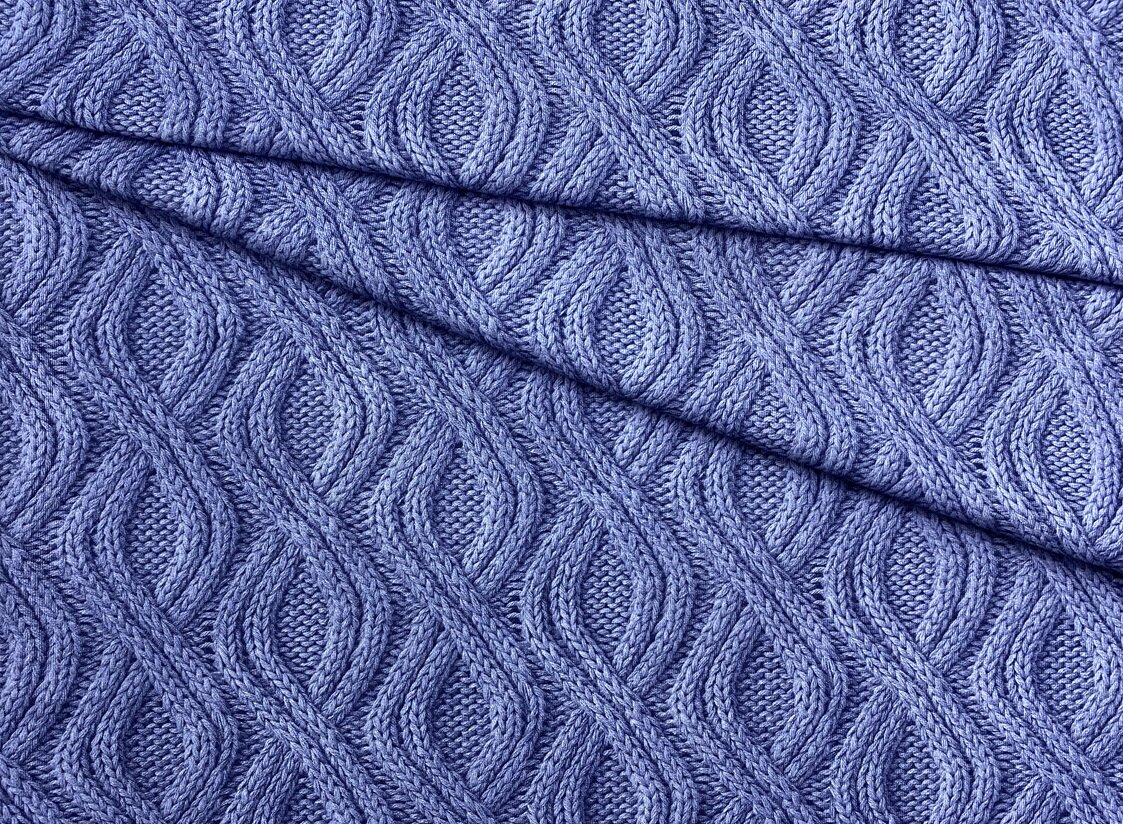 Ткань Трикотаж синего джинсового цвета с принтом косы 38423