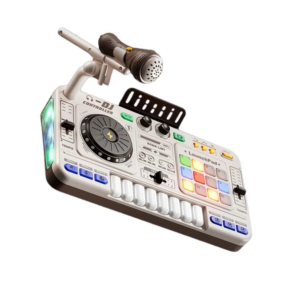 Интерактивный DJ-микшер для детей, Белый, с вращающимися проигрывателями и 12 звуковыми эффектами