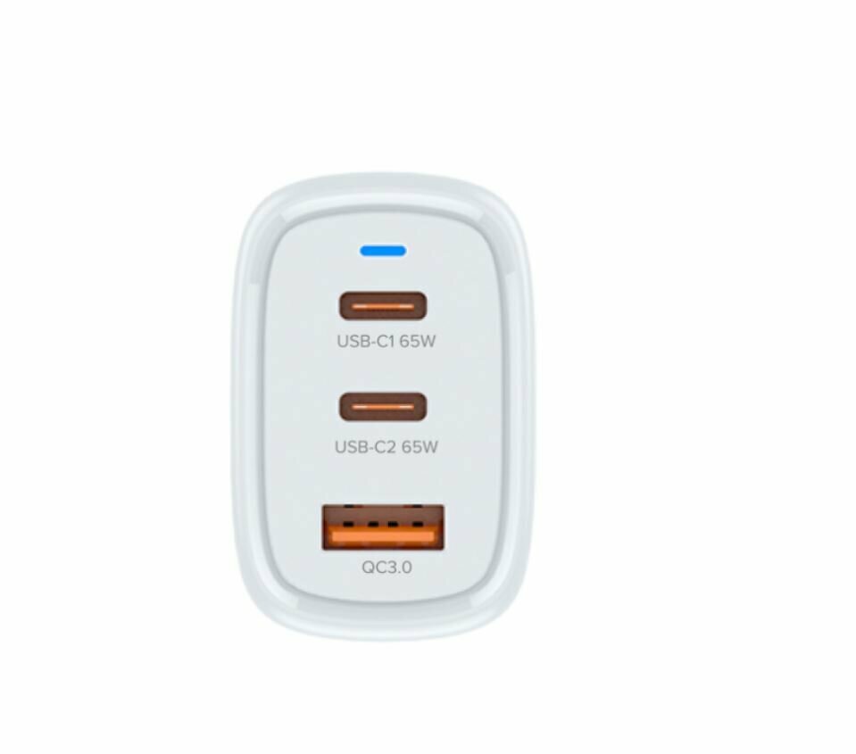 Сетевое зарядное устройство PERO TC23 GAN USB-A QC 3.0 + USB-C PD + USB-C PD 65W белый ТС23W