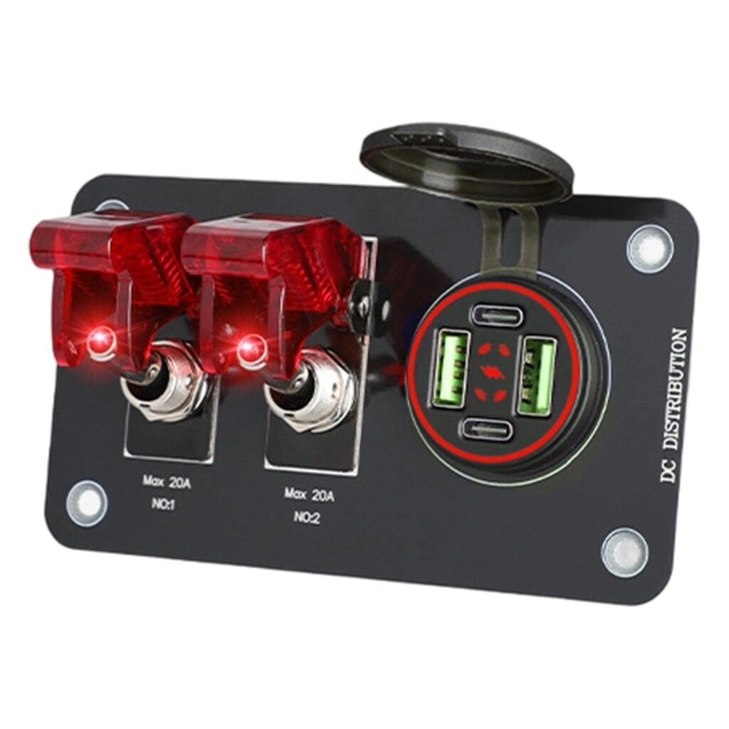Fast Chargers with Light Switches Waterproof Socket Power Outlet 12/24V 132W