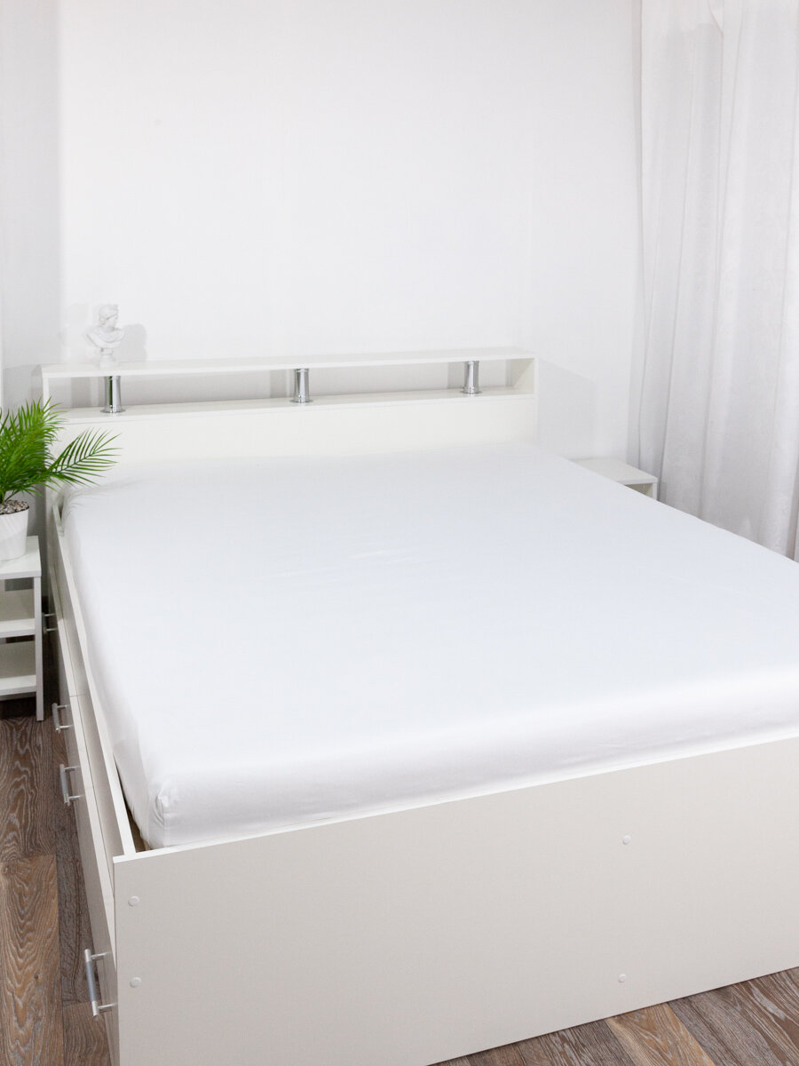 Простыня Wellness на резинке, сатин, 100% хлопок, плотность 115г/м2, 140x200см, белая