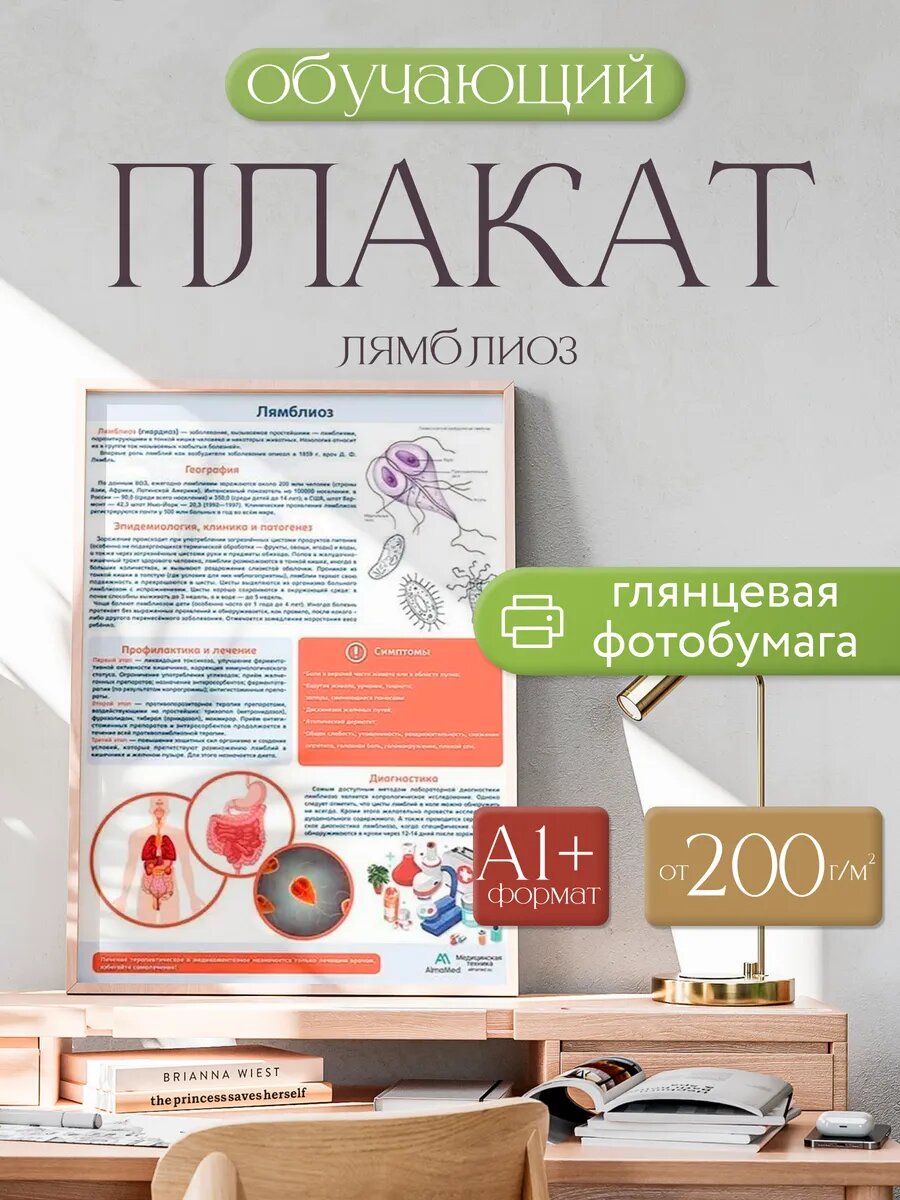 Лямблиоз медицинский плакат глянцевая фотобумага от 200 г/кв. м, размер A1+