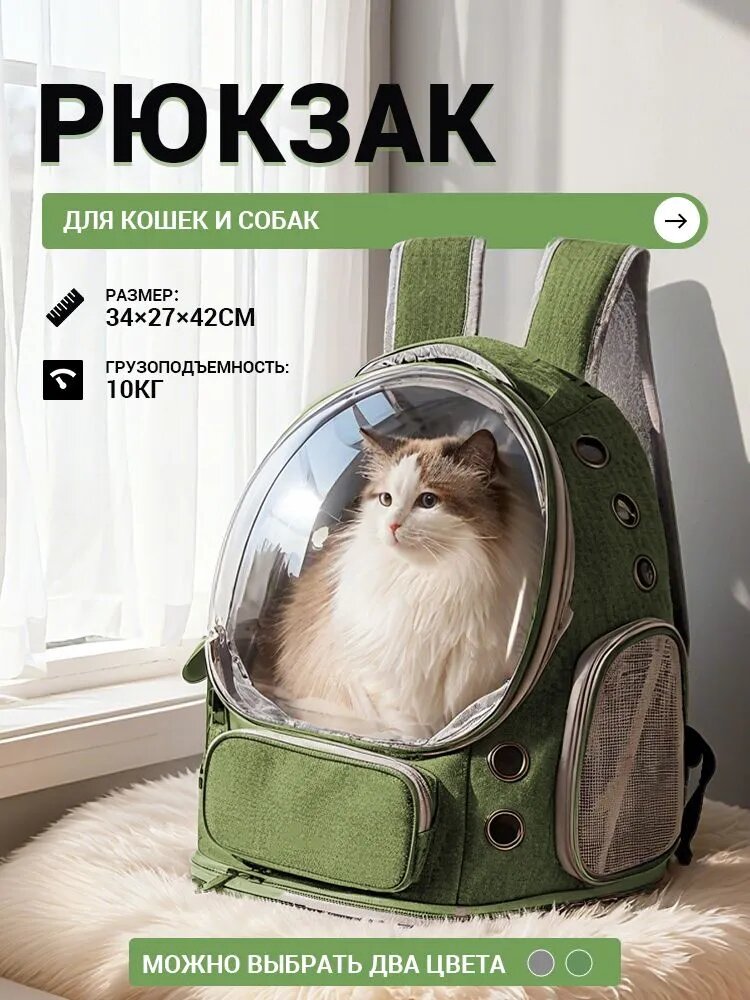 Рюкзак-переноска для кошек и мелких собак до 10 кг, жесткая пластиковая переноска для животных, размер 42x34x27 см, для авиаперелетов, поездок к ветеринару и путешествий на автомобиле
