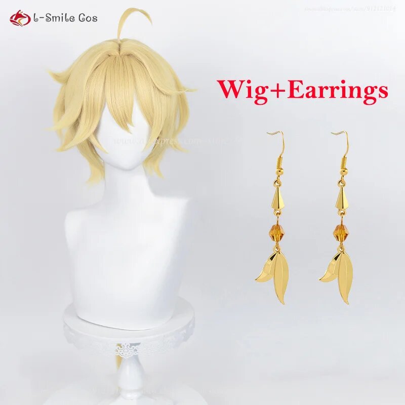 Косплей парик Aether Lumine золотисто-желтый синтетический Wig B and Earrings
