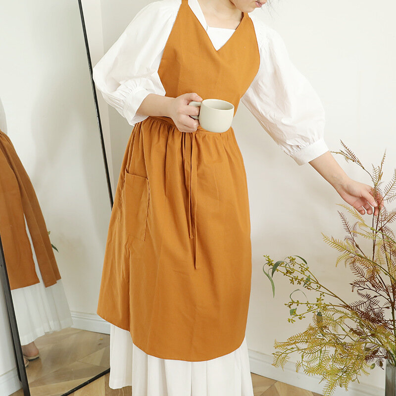 Фартук That Wipe Blue, хлопок, японский и корейский стиль, карамельный, без рукавов, v-образный вырез