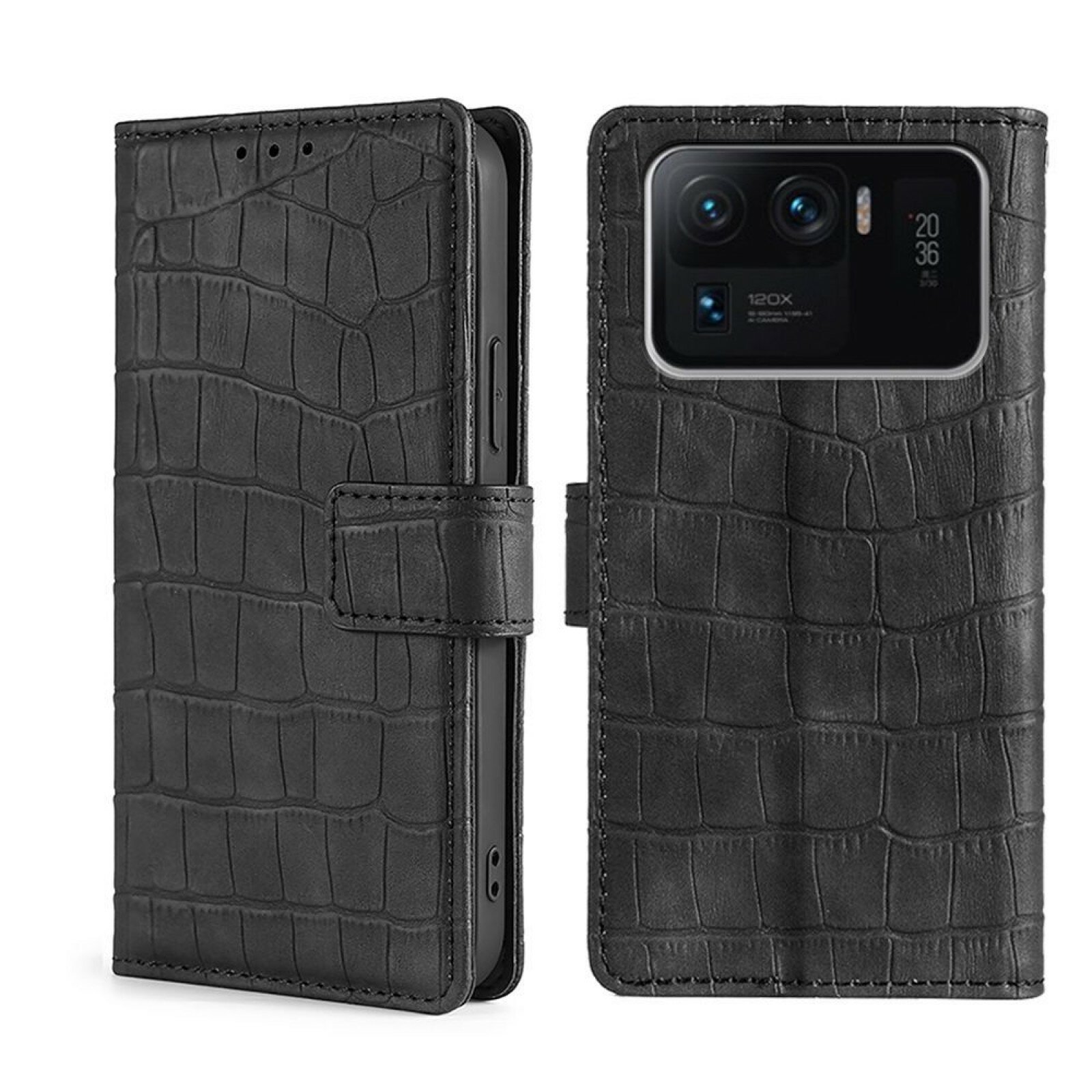Чехол-книжка MyPads для Xiaomi Mi 11 Ultra черный с тиснением под крокодиловую кожу