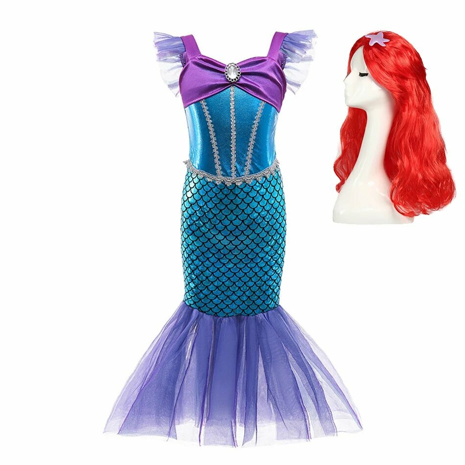 Женский костюм Русалочки, летнее платье принцессы Ариэль без рукавов, элегантная фатиновая Одежда для Хэллоуина