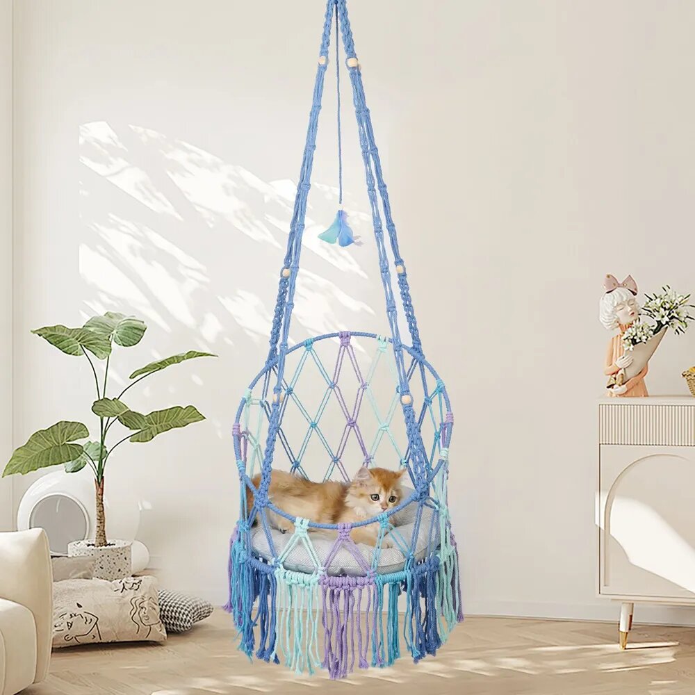 Маленькая подвесная корзина для домашних кошек ручной работы в богемном стиле, качели, подвесная кровать для домашних животных