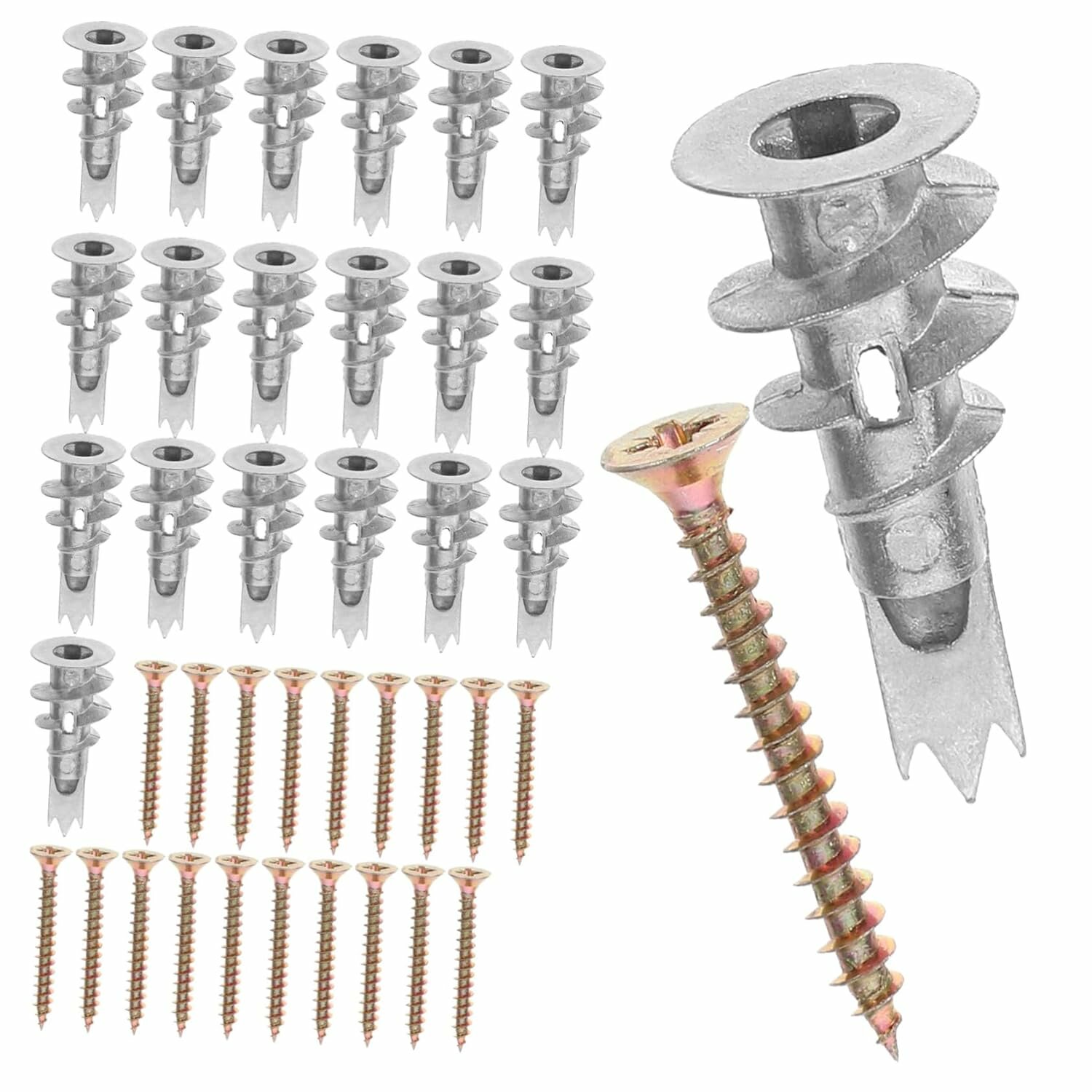 20 комплектов самосверлящих анкерных винтов для гипсокартона, набор сверхмощных стеновых анкеров, спиральная конструкция