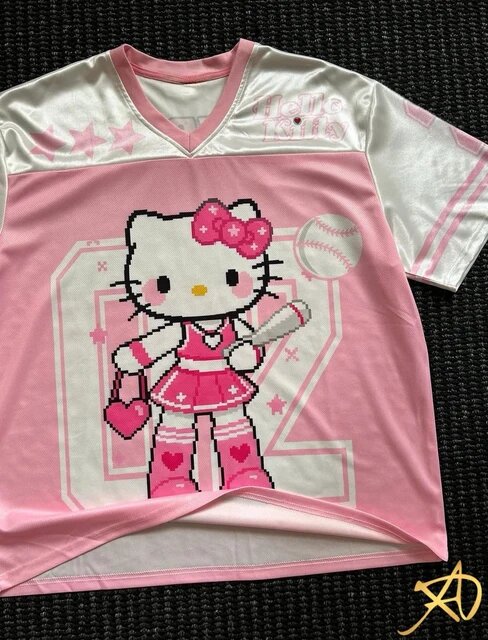 Летняя толстовка Sanrio Hello Kitty с мультяшным рисунком для мужчин и женщин, в стиле Y2K, с V-образным вырезом, свободного кроя, повседневная, легкая, дышащая, в уличном стиле. Размер: 160