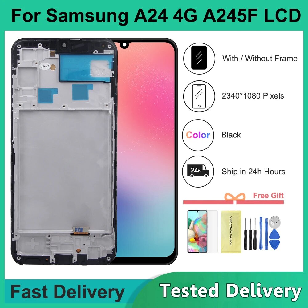 6,5-дюймовый AMOLED для Samsung A24 4G ЖК-дисплей с цифровым преобразователем сенсорного экрана в сборе для Samsung A245 A245F A2245M Дисплей с рамкой