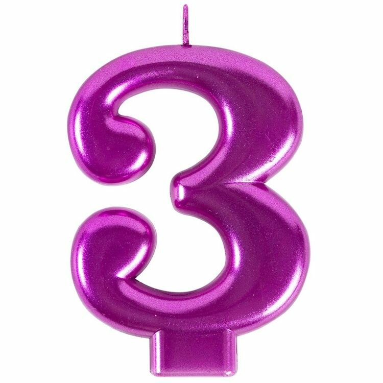 Свеча Веселая затея цифра 3, ярко-розовая, высота 8 см