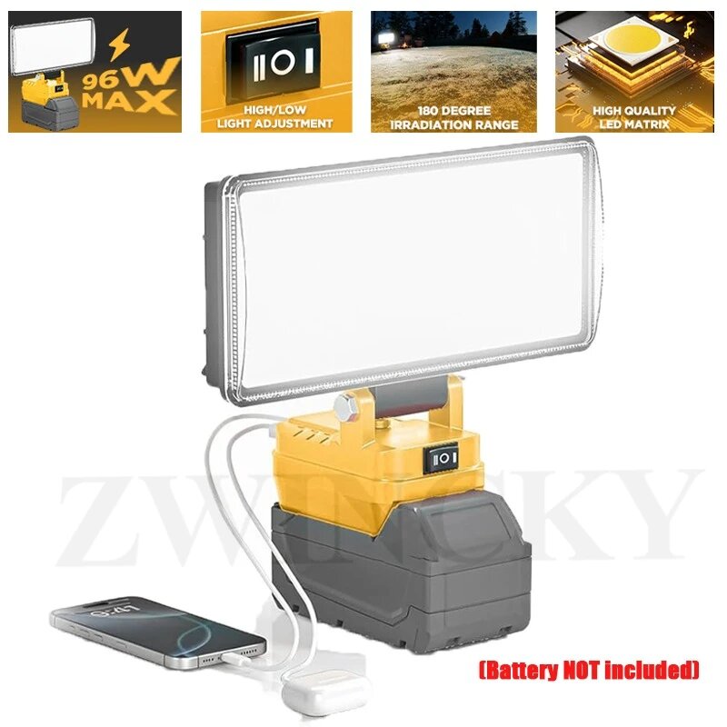 Беспроводной светодиодный рабочий фонарь для аккумулятора Dewalt 18 В, 8 дюймов, с USB-фонариком, уличный фонарь, лампа для кемпинга, аварийное освещение