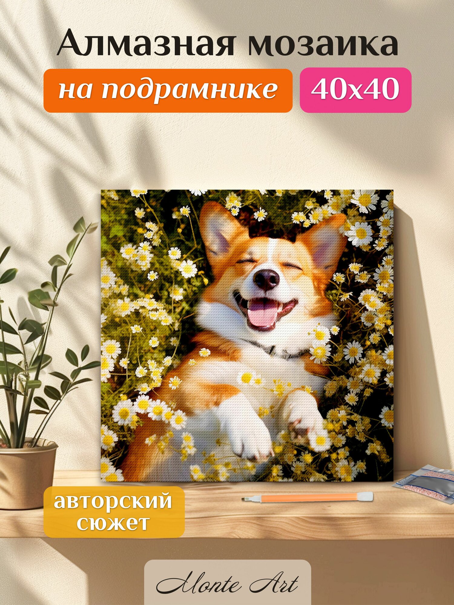 Алмазная мозаика Шотландская кошка 40х40 см