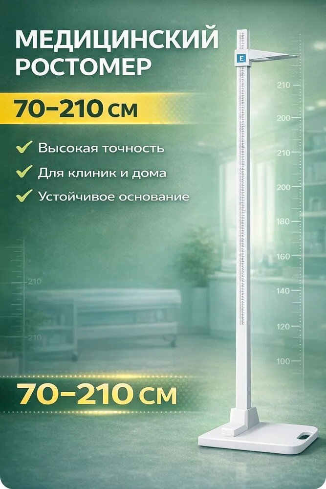 Медицинский ростомер детский белый пластиковый с точной шкалой и утяжеленным основанием