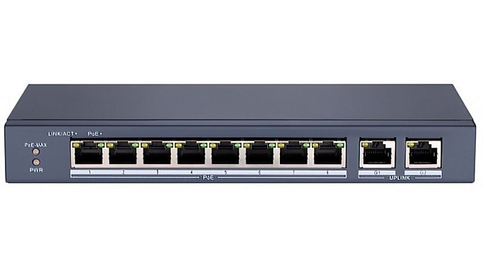 Сетевой неуправляемый коммутатор 8 RJ45 1000M PoE портов 1 Uplink порт 1000М Ethernet; 1 SFP порт 1000М Ethernet; IEEE802.3af IEEE802.3at; бюджет PoE 58Вт; поддержка режима передачи до 100м20 Gbps; защита от перенапряжений DC48В 1.5A; 65Вт;-10 C.+55C.