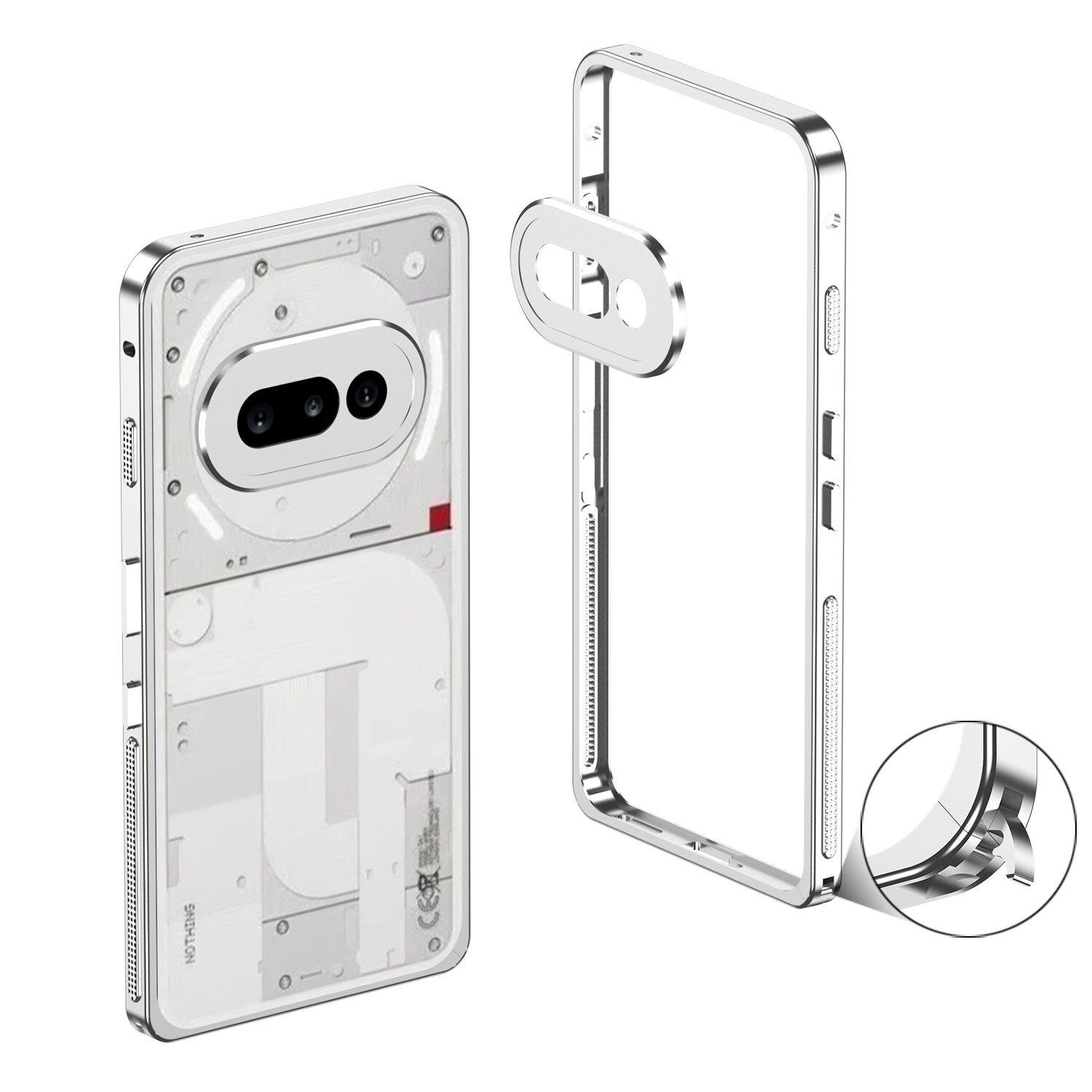 Подходит для Nothing Phone (3A) / Нафинг Фон 3А Чехол для смартфона Металлический каркас, Фон 3А, подставка, soft touch, матовый, накладка, металл, ударопрочный, усиленные углы, Nothing, Silver